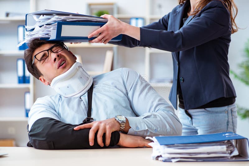 The Injured Man Getting More Work from His Boss Stock Photo - Image of ...
