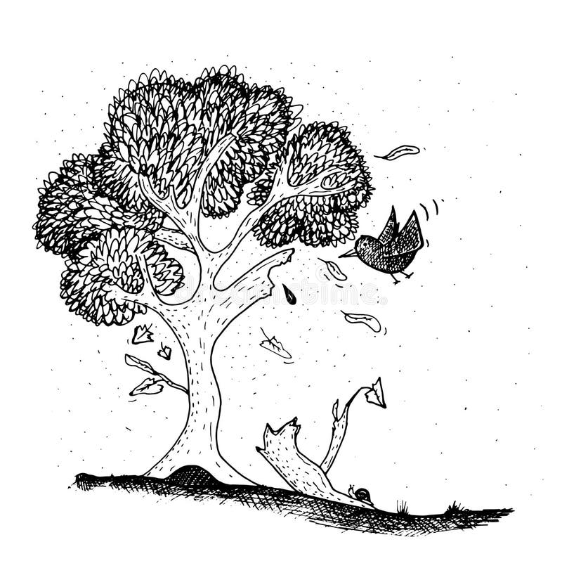 Injured tree stock vector. Illustration of leaves, frightened - 184478736