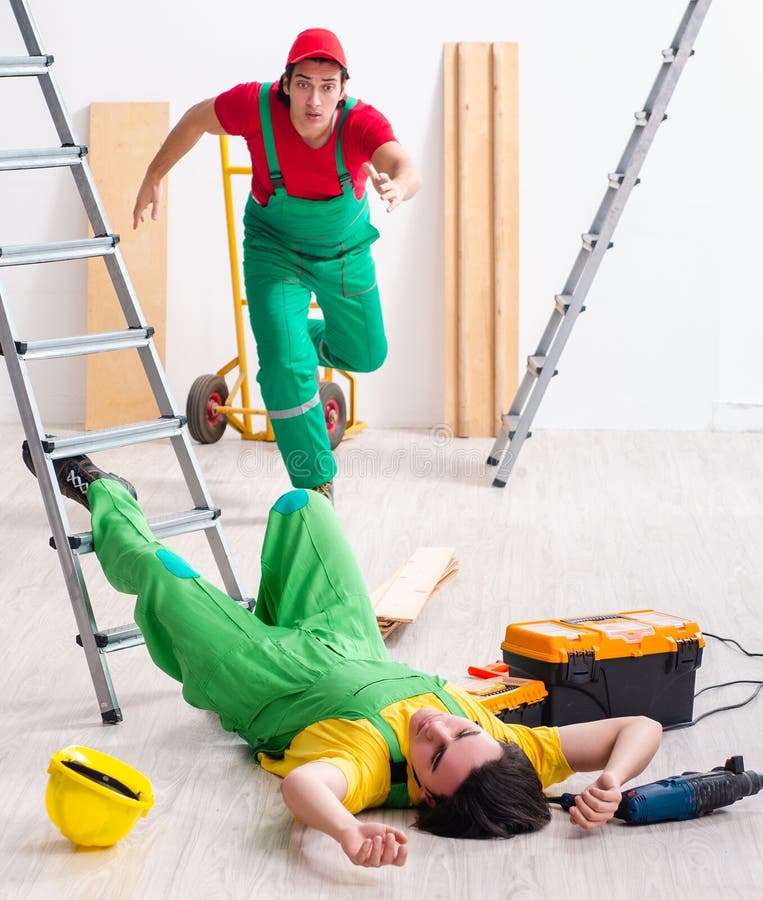 Injured Worker and His Workmate Stock Image - Image of fell, foreman ...