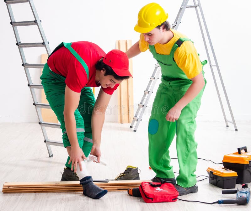 Injured Worker and His Workmate Stock Photo - Image of bandage, health ...