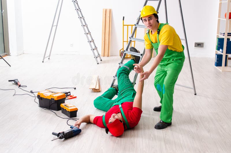Injured Worker and His Workmate Stock Image - Image of injury ...