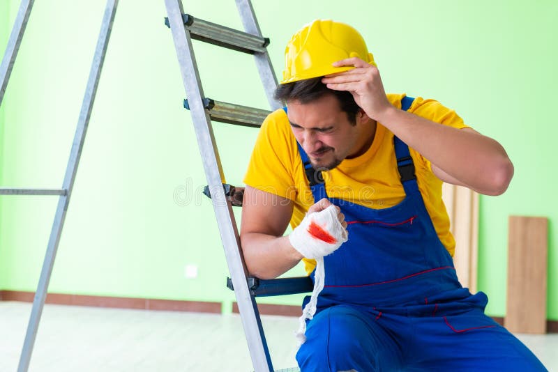 The Injured Worker at the Work Site Stock Image - Image of bandage ...