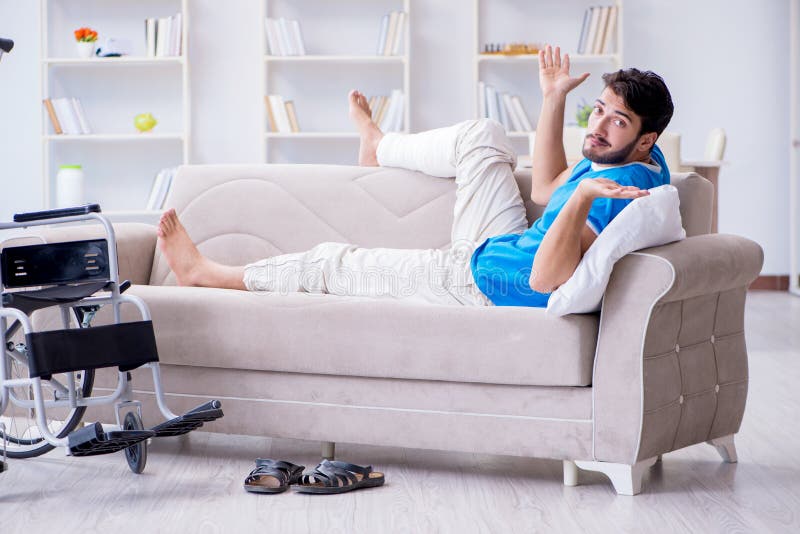 The Injured Young Man Recovering at Home Stock Image - Image of ...