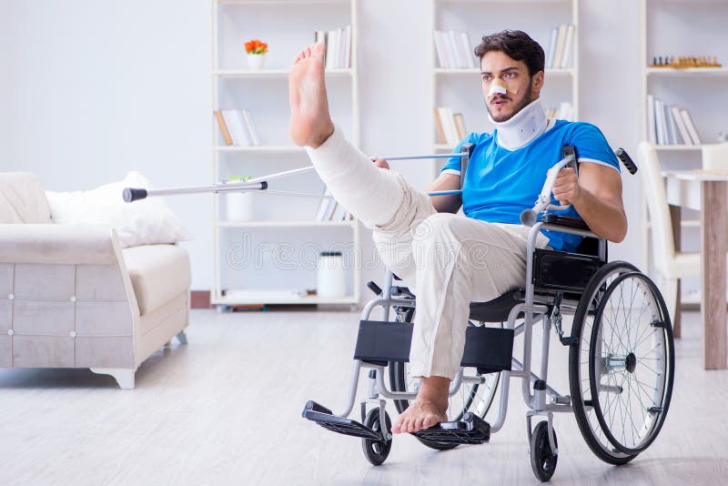 The Injured Young Man Recovering at Home Stock Image - Image of ...