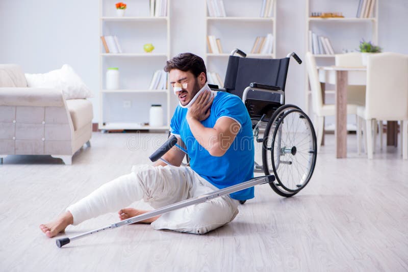The Injured Young Man Recovering at Home Stock Image - Image of fall ...
