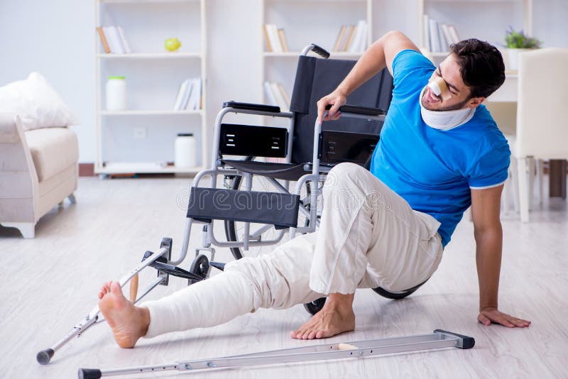 The Injured Young Man Recovering at Home Stock Photo - Image of ...