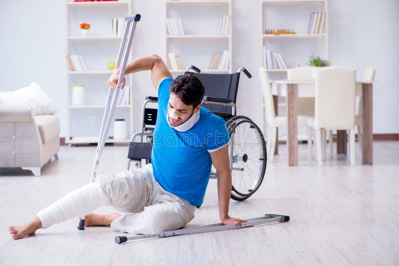 The Injured Young Man Recovering at Home Stock Image - Image of painful ...