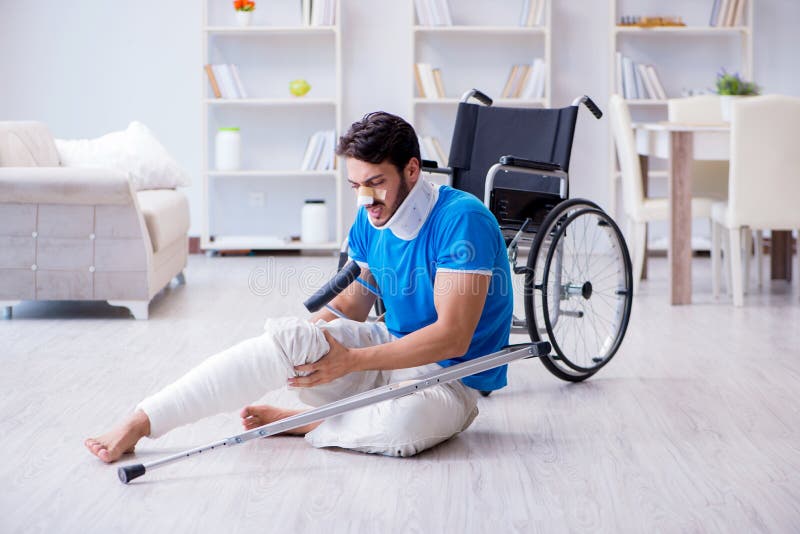 The Injured Young Man Recovering at Home Stock Image - Image of crash ...