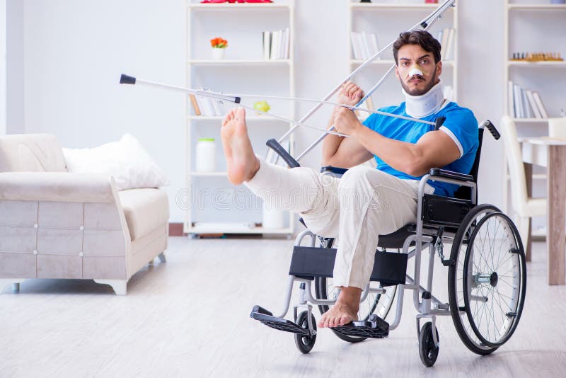 The Injured Young Man Recovering at Home Stock Image - Image of bondage ...