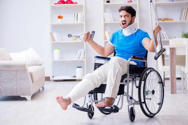 The Injured Young Man Recovering at Home Stock Photo - Image of crash ...