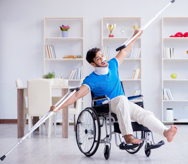 Injured Young Man Recovering at Home Stock Photo - Image of orthopedic ...