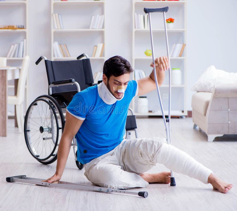 Injured Young Man Recovering at Home Stock Image - Image of chair ...