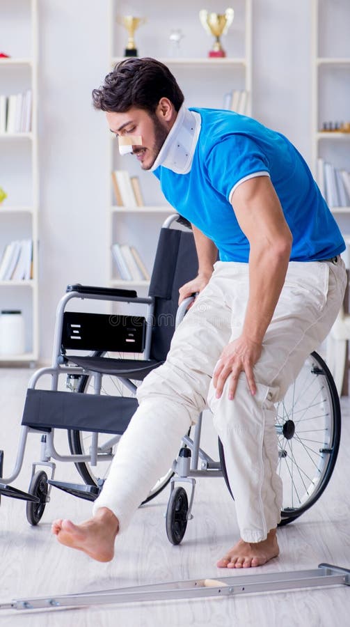 Injured Young Man Recovering at Home Stock Image - Image of medical ...