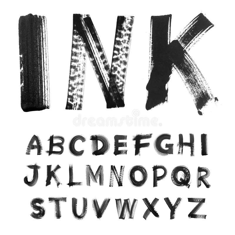 Ink Alphabet Letters Messy Artistic Raster Brush Font Design Element ...