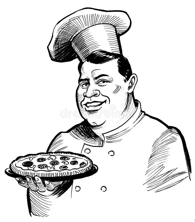 Chef with pizza stock illustration. Illustration of person - 272025658
