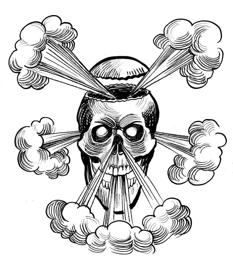 Exploding skull stock illustration. Illustration of white - 272913458