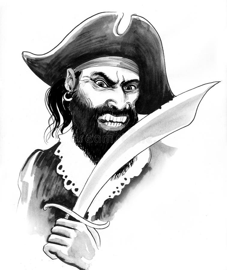 Pirate with sable stock illustration. Illustration of sable - 111370936