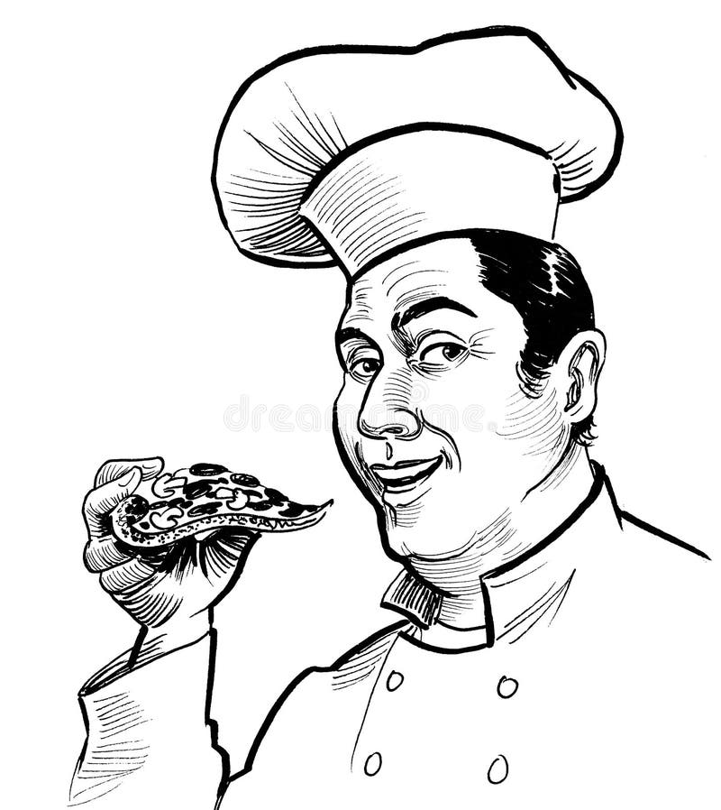 Chef and pizza stock illustration. Illustration of pizzeria - 202037212