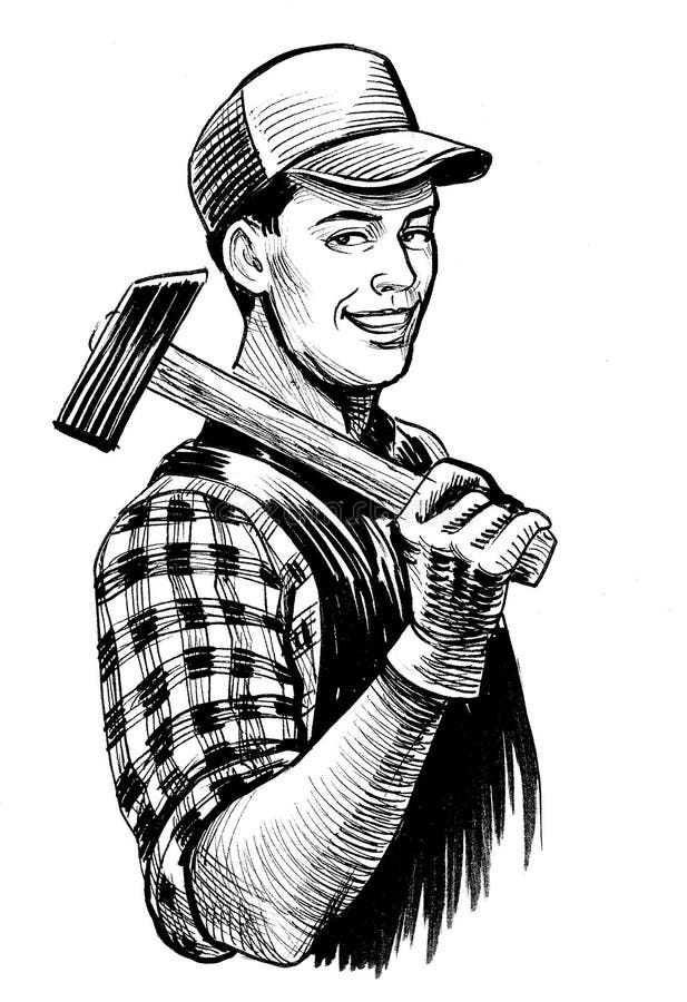 Worker with hammer stock illustration. Illustration of cartoon - 269372467