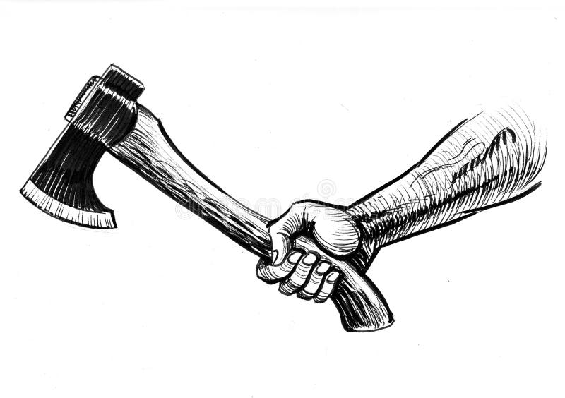 Hand with an axe stock illustration. Illustration of hand - 113275467
