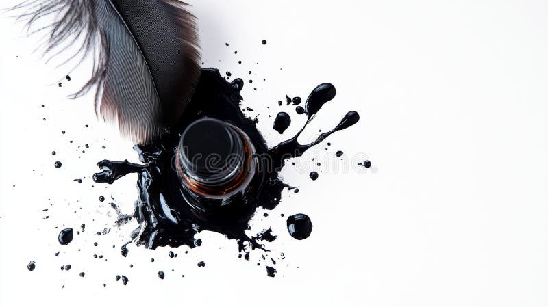 Spilled Black Ink Bottle White Background Abstract Art Stock Photos ...