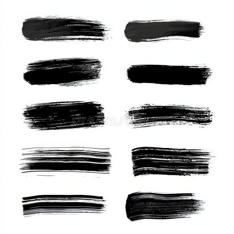 Ink Brushes Drawing of Thin Modern Lines. Set of Black Strokes ...