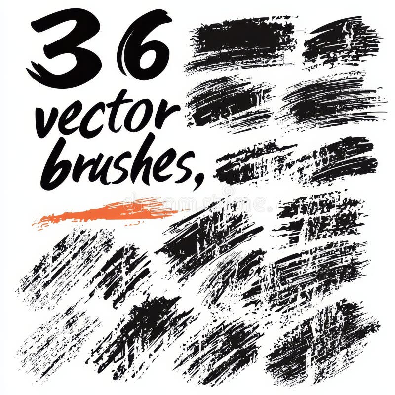Ink Brushes with Rough Edges Drawn by Hand. 36 Modern Art Brushes Stock ...