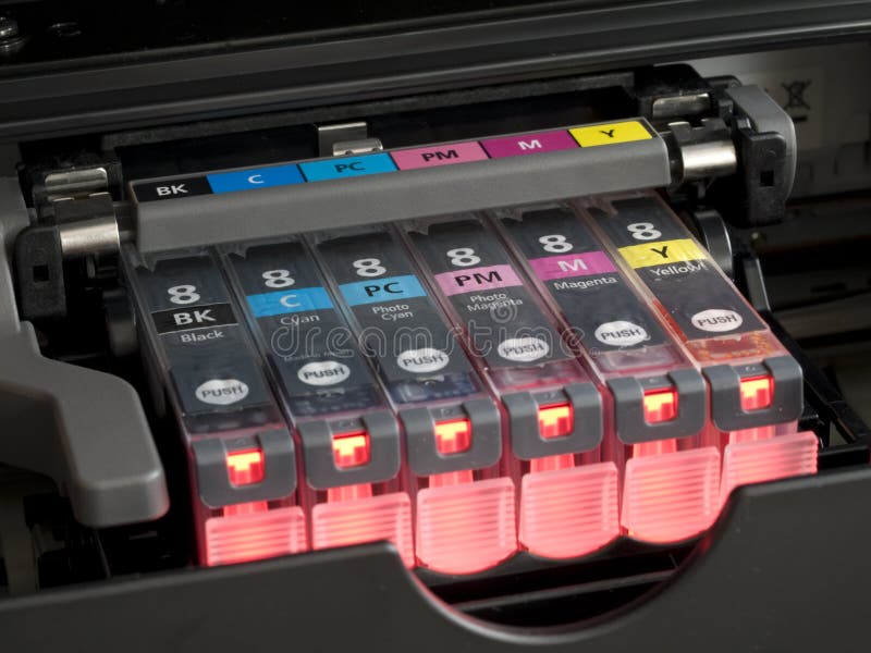 Colored Printer Ink Cartridges Stock Image - Image of eight, detail ...