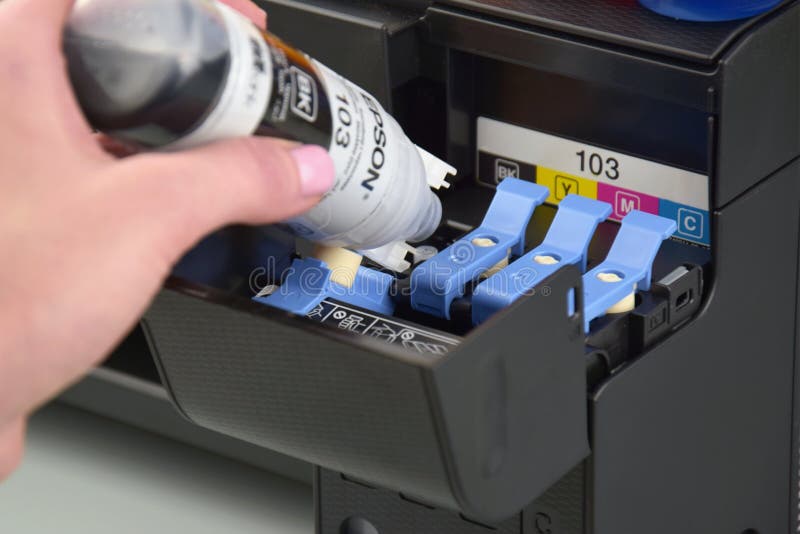 Ink Compartment of the EPSON L3150 Printer, Epson T544. Editorial ...