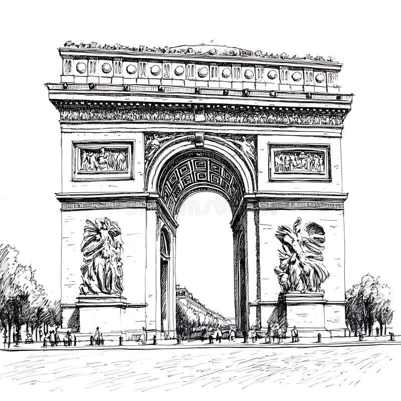 Ink Drawing of Arc De Triomphe, Paris Stock Illustration - Illustration ...