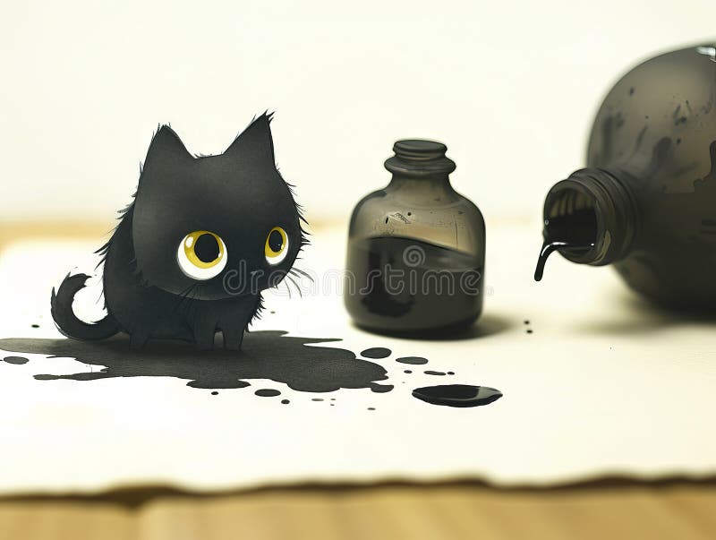 Black cat in ink stock illustration. Illustration of artistic - 306070971