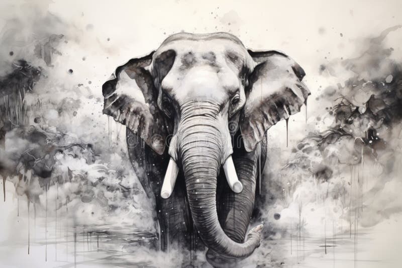 An Ink Drawing of an Elephant. Generative AI Stock Illustration ...