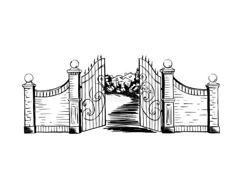 Ink Drawing of Forged Gate Vector Stock Vector - Illustration of fence ...