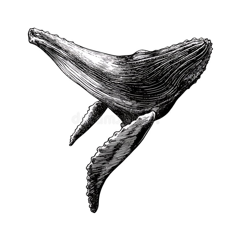 Ink Drawing of a Humpback Whale Breaching Stock Illustration ...