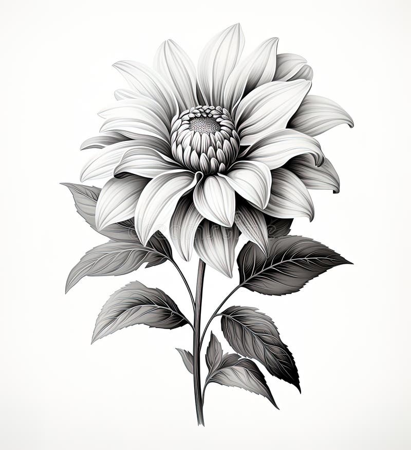 An Ink Drawing of a Large Sunflower Flower Stock Illustration ...