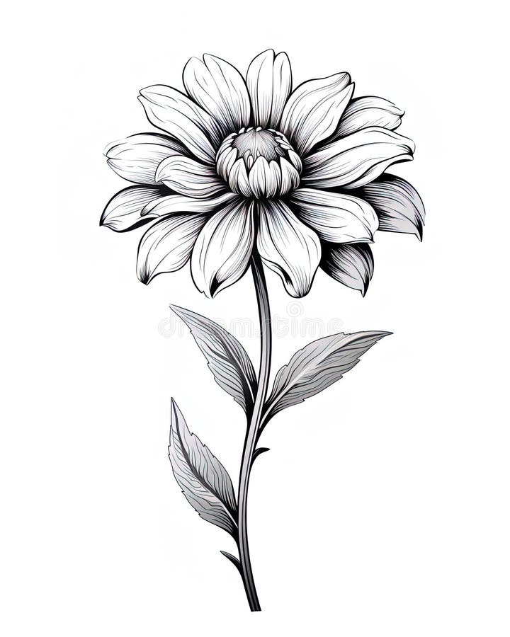 An Ink Drawing of a Large Sunflower Flower Stock Illustration ...