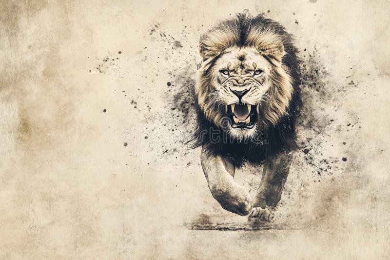 Ink Drawing of a Lion in Chinese Brush Stroke Calligraphy Stock ...