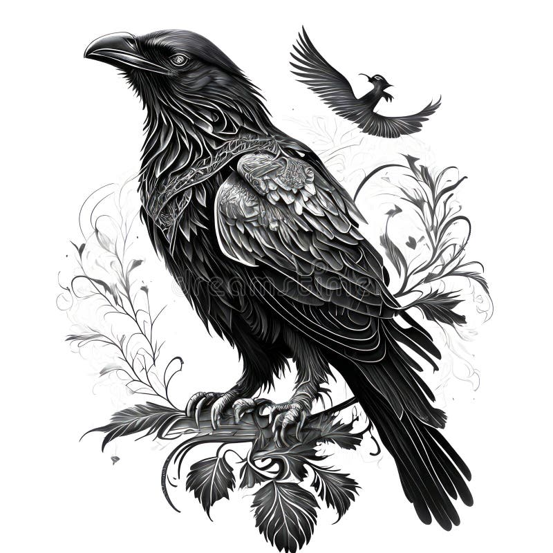 Ink Drawing of a Raven, Side Profile, Moden Ao Dai, Full Body Stock ...