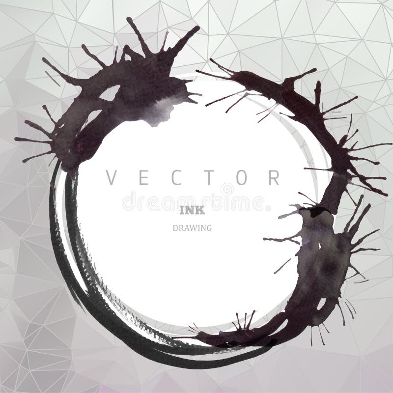 Ink Drawing Vector Round Frame Stock Vector - Illustration of stain ...