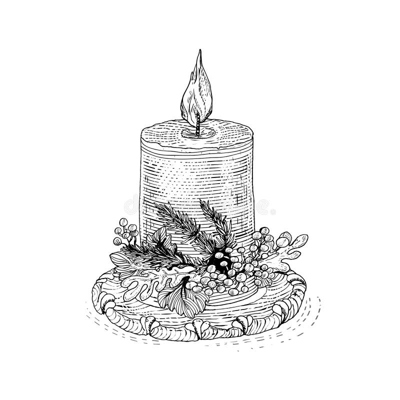Ink Drawn Engraving Style Candle Stock Vector - Illustration of vector ...