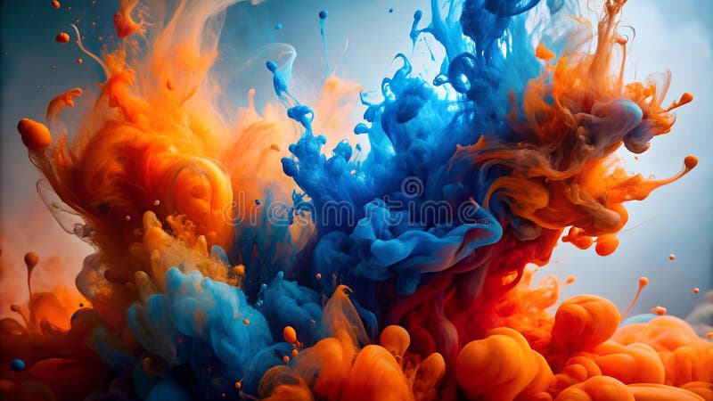 Ink Drop Art: Orange and Blue Expressions Generative AI Stock ...