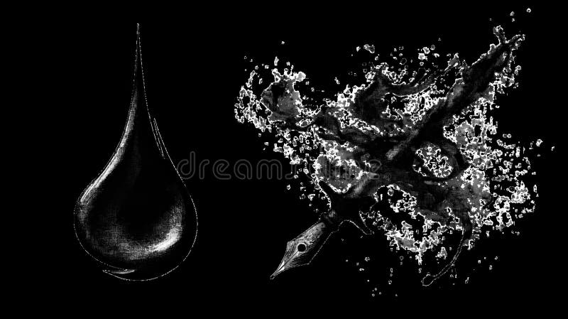 Ink Drop and Pen Nib Creating Splatter on Transparent Background Stock ...