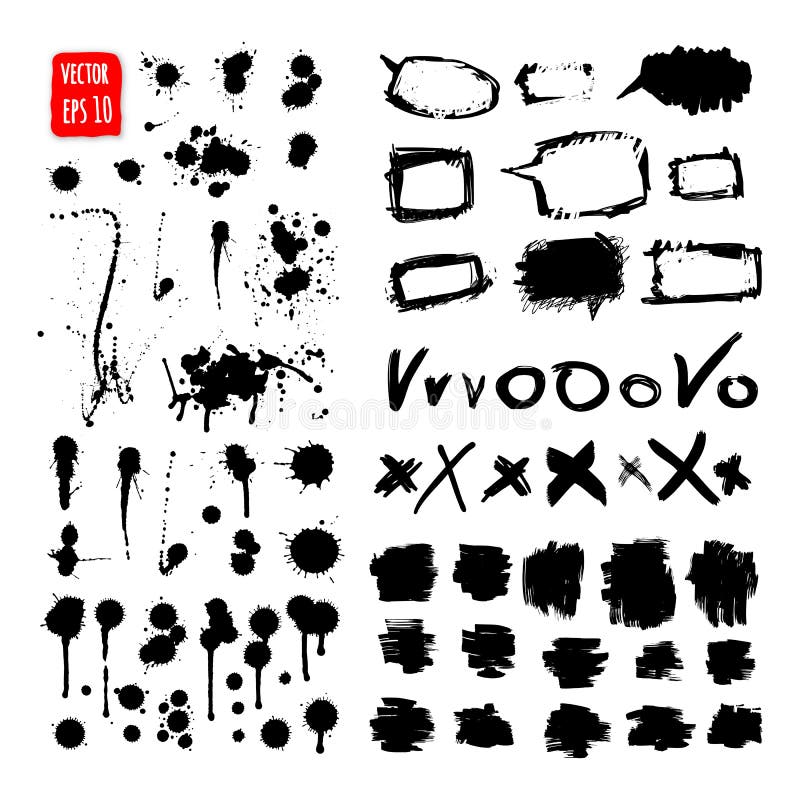 Ink Drops. Grunge Paint. Design Element Set Stock Illustration ...