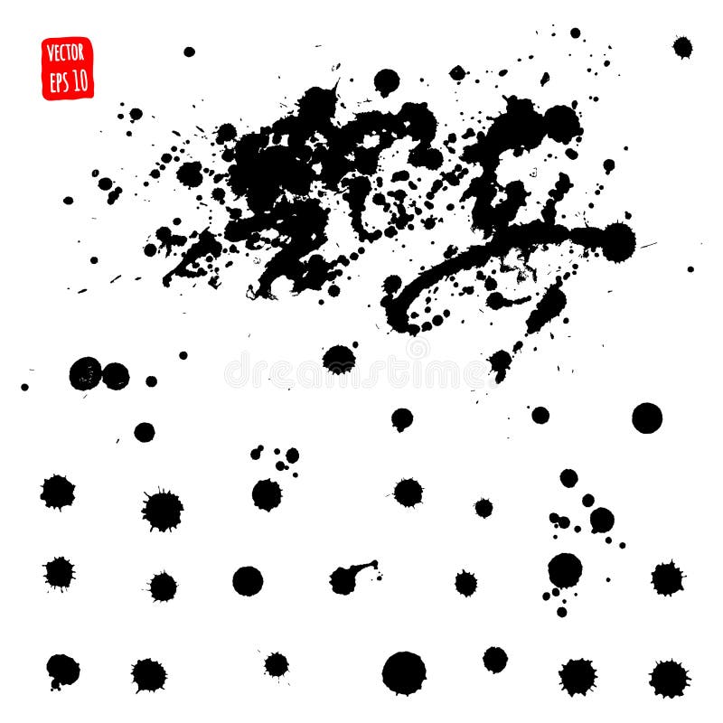 Ink Drops. Grunge Paint. Design Element Set Stock Illustration ...