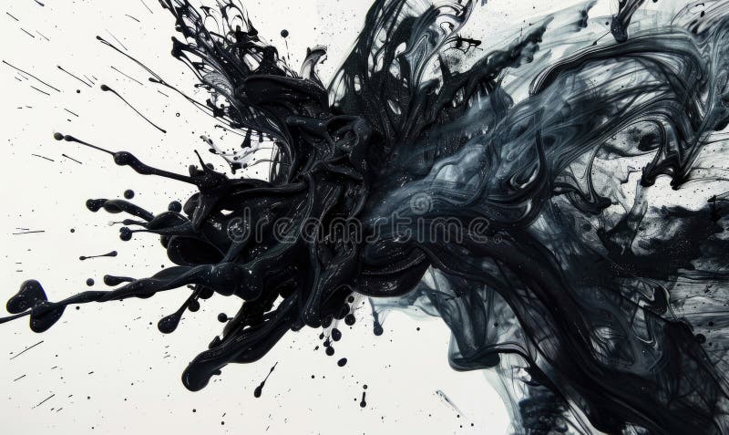 Ink Explosion, Black Tendrils Spreading on White Background Stock Image ...