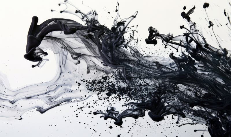 Ink Explosion, Black Tendrils Spreading on White Background Stock Image ...