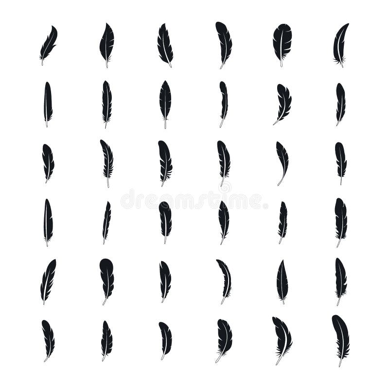 Ink Feather Icon Set, Simple Style Stock Vector - Illustration of ...