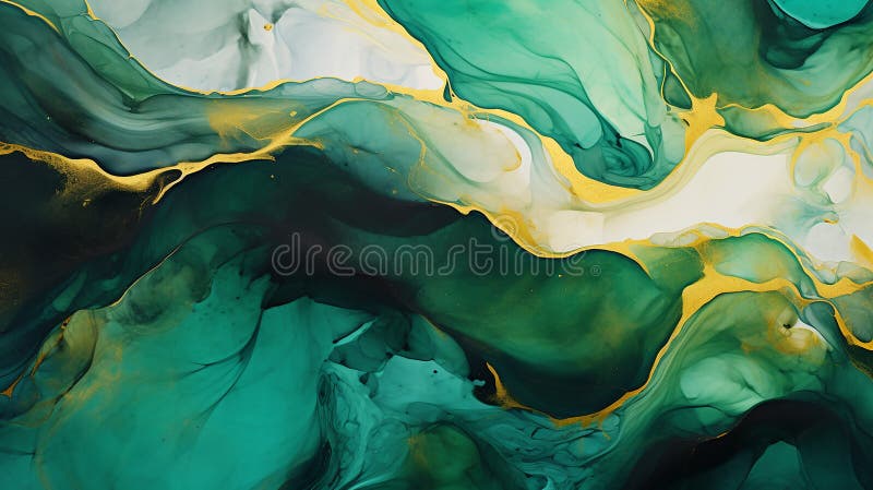 Ink Fluid Art. Green and Gold Abstract Texture Stock Image - Image of ...