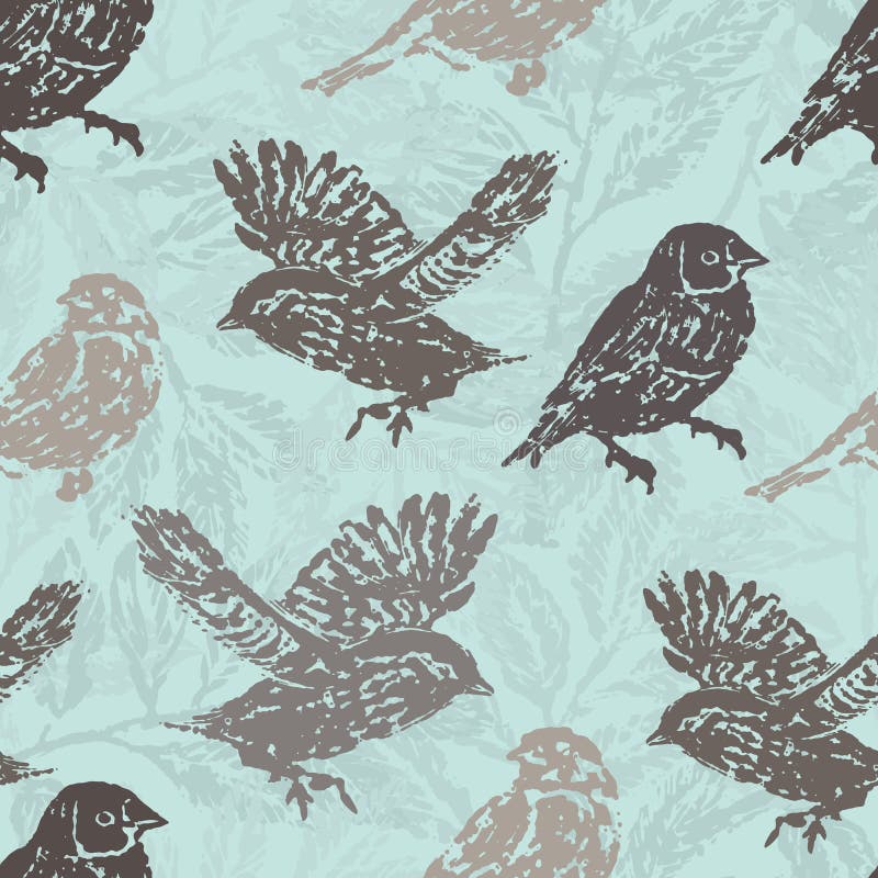 Ink Hand Drawn Birds Seamless Pattern Stock Vector - Illustration of ...
