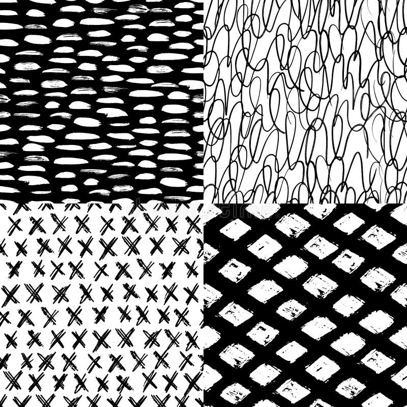 Set of the Four Seamless Patterns with Abstract Ink Hand Drawn E Stock ...